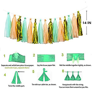 Mint Peach Birthday Party Decorations, Happy Birthday Decoration Set with Birthday Banner Pom Poms Circle Dot Garland and Tassel Garland for Women Grils Birthday Party Decor