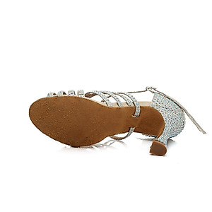 Minishion Women's Rhinestone Dance Shoes Ankle Strap Latin Salsa Dancing Heels L467 Silver US 4