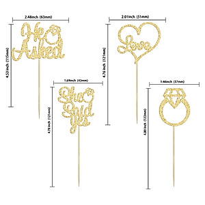 Gyufise He Asked She Said Yes Cupcake Toppers Gold Glitter Diamond Ring Heart Love Cake Picks for Wedding Engagement Party Cake Decorations 24 Pack