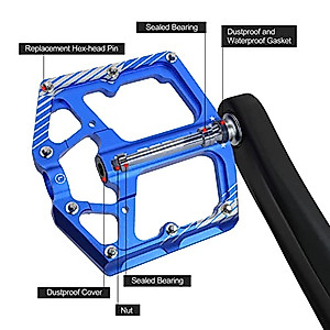 K PEDC Bike Pedal Aluminum Alloy 9/16" Bike Pedal MTB Wide Platform Flat Non-Slip Bicycle Pedals with 3 Bearings for Mountain Bikes, Road, BMX Blue