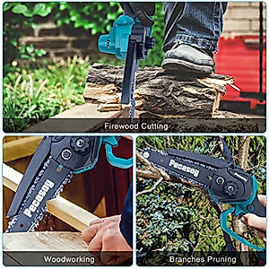 Electric Chainsaw Cordless Mini Saw 6 Inch Battery Powered Chainsaw Rechargeable Small Power Saws Arborist Hand Chain Saw for Wood Pruning, w/ 2 Lithium Batteries & 2 Carbide Chains