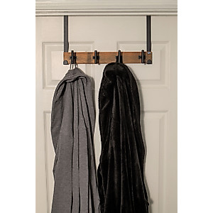 FantasHome 16" Over The Door Hook Rack with 4 Hooks - Black & Brown, Classic Style