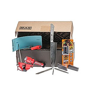 Chef Knife Making Kit – Featuring VG-10 Damascus Steel, Stylish Micarta Handles, Rasps, Files, Portable Bench Vise & More – Includes Step-by-Step Knife Making Guide