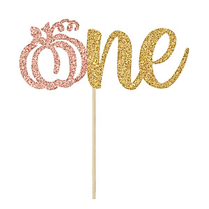 Pumpkin One Cake Topper, Little Pumpkin 1st Birthday Decorations, Girl Pumpkin Baby Shower Party Supplies, Rose Gold Glitter