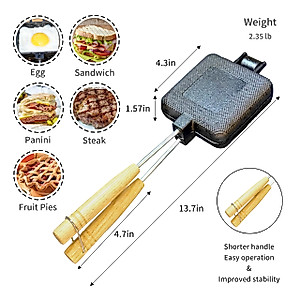 CretFine Cast Iron Pie Maker Breakfast Sandwich Maker Panini Grill Press for Stovetop Camping Handheld Pudgy Hobo Pie Toastie