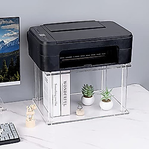 HMYHUM Acrylic Printer Stand - 2-Tier Small Home & Office Printer Table for Desktop and Under Desk, 15.75 x 11.81 x 9.65 inches, Clear
