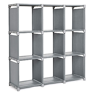 SONGMICS 9-Cube DIY Storage Shelves, Open Bookshelf, Closet Organizer Rack, Non-Woven Fabric Cabinet, Gray ULSN45GY