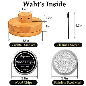 Old Fashioned Smoker Kit, Including Cocktail Smoke Top and 4 Flavor Wood Chips, a Drink Smoker for Infusing Smoke in Cocktails, Whiskey, Bourbon, Wine and Cheese, Gift for Dad, Husband, Men