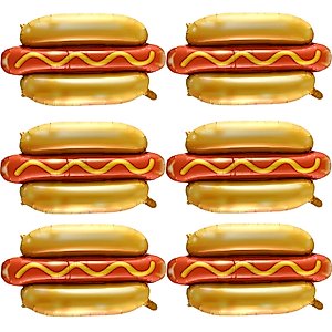 6PCS Hot Dog Balloon Food Themed Balloons, Hot Dog Decorations Balloons for Birthday, Baby Shower, Carnival, Fast Food Snacks BBQ Party Decorations