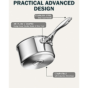 Cooks Standard Stainless Steel Saucepan Set 1.5 and 3 Quart, Multi-Ply Clad Sauce Pot With Glass Lid, Silver