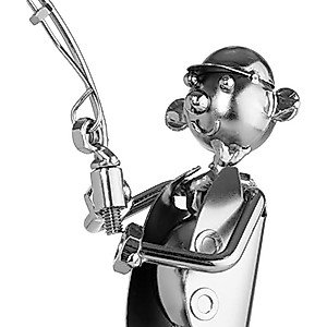 BRUBAKER Wine Bottle Holder 'Fisherman Catching Fish' - Table Top Metal Sculpture - with Greeting Card