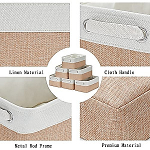 Neykioy Small Storage Bins 6 Pack Pink Storage Basket, Fabric Baskets for Closet Home, Rectangular Storage Baskets with Handles(11.8" L x 7.8" W x 5.1" H- White&Pink)