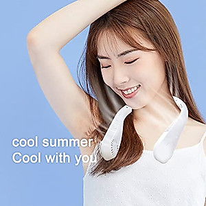 Leafless Hanging Neck Fans - Portable Hands Free Bladeless Fan with 3 Speed Adjustable Strong Wind&No Hair Twisting&Short Charging&Long Use Time for Traveling Outdoor (White), 9.45x6.69x2.4in
