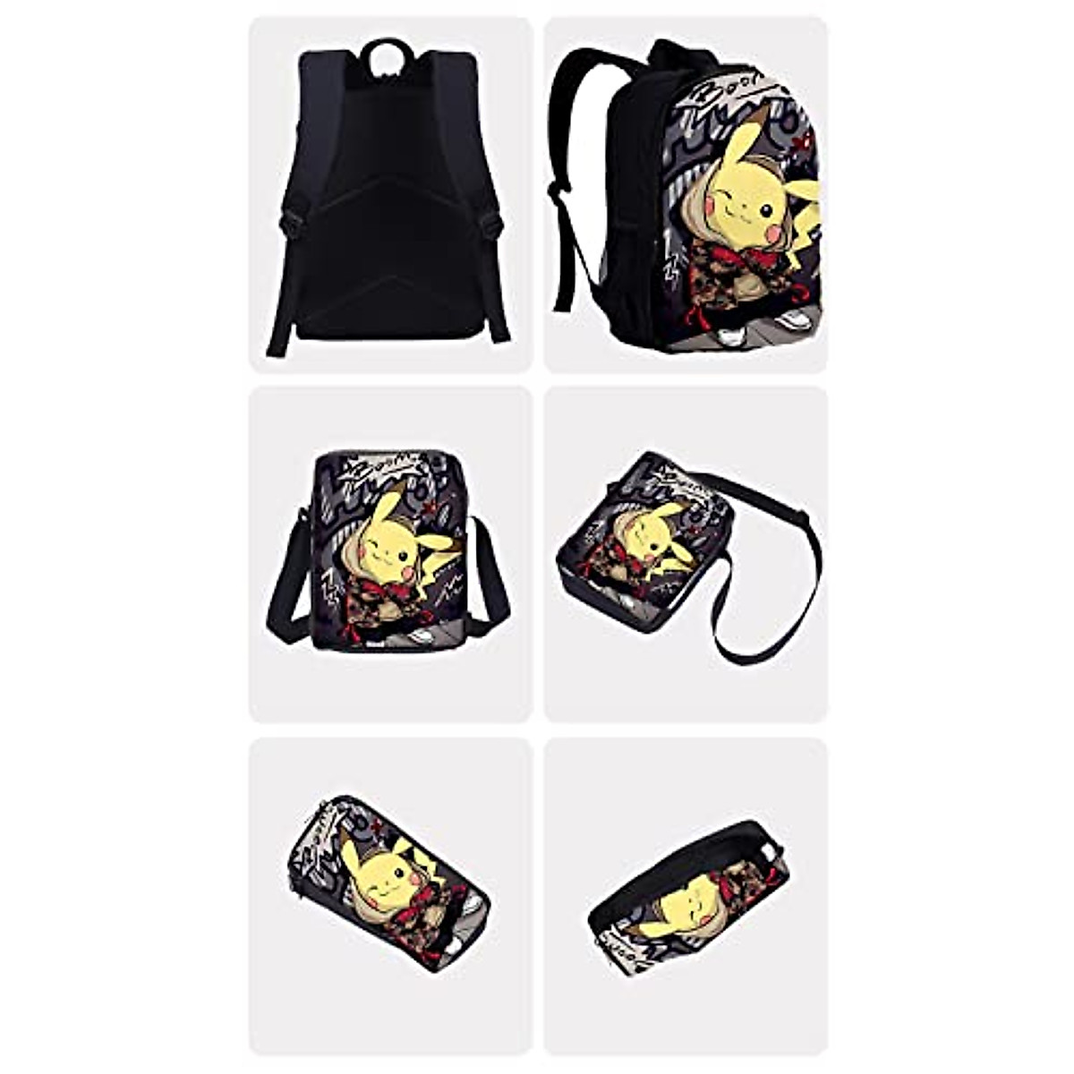 KIDZOY Anime Cartoon Backpack Set with Insulated Lunch Tote, Notebook, and Pencil Pouch - School Bookbag and Travel Bag for Kids, Teens, Men, and Women -School bag + pen bag