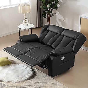 AHMED RV Loveseat Recliner Sofa, Faux Leather Home Theater Seating with Removable Armrest for Adults, Manual Double Recliner Chair with Cup Holders/Side Pockets for Living Room (Black)