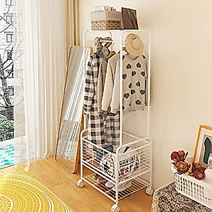 Wire Commercial Rolling Laundry Cart with hanger 2.5 Bushel Wire Laundry Basket with Wheels easy moved garment rack with basket for organize