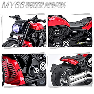 CYYSFIVQZ Toy Motorcycle,Pull Back Motorcycle Toy with Sounds and Lights,1:12 Alloy Motorcycle Model for Boys,Pull Back Motorcycle Toys Gift for Boy Girl (Red)