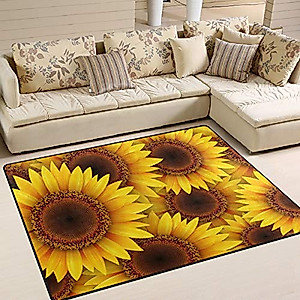 senya Large Area Rugs 6'8" x 4'10" Yellow Sunflowers Lightweight Non Slip Water-Repellent Floor Mat for Living Room Bedroom Home Deck