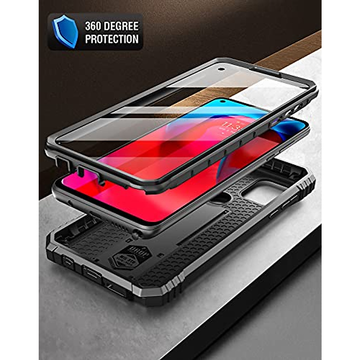 Poetic Revolution Series Case for Moto G Stylus 5G (2021), Model # XT2131, Full-Body Rugged Dual-Layer Shockproof Protective Cover with Kickstand and Built-in Screen Protector, Black