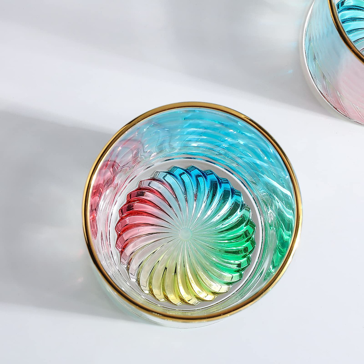 SALADAYS Colorful Old Fashioned Whiskey Glasses, 10oz Rocks Barware for Scotch, Bourbon, Liquor and Cocktail Drinks, Set of 2, Gift for Men