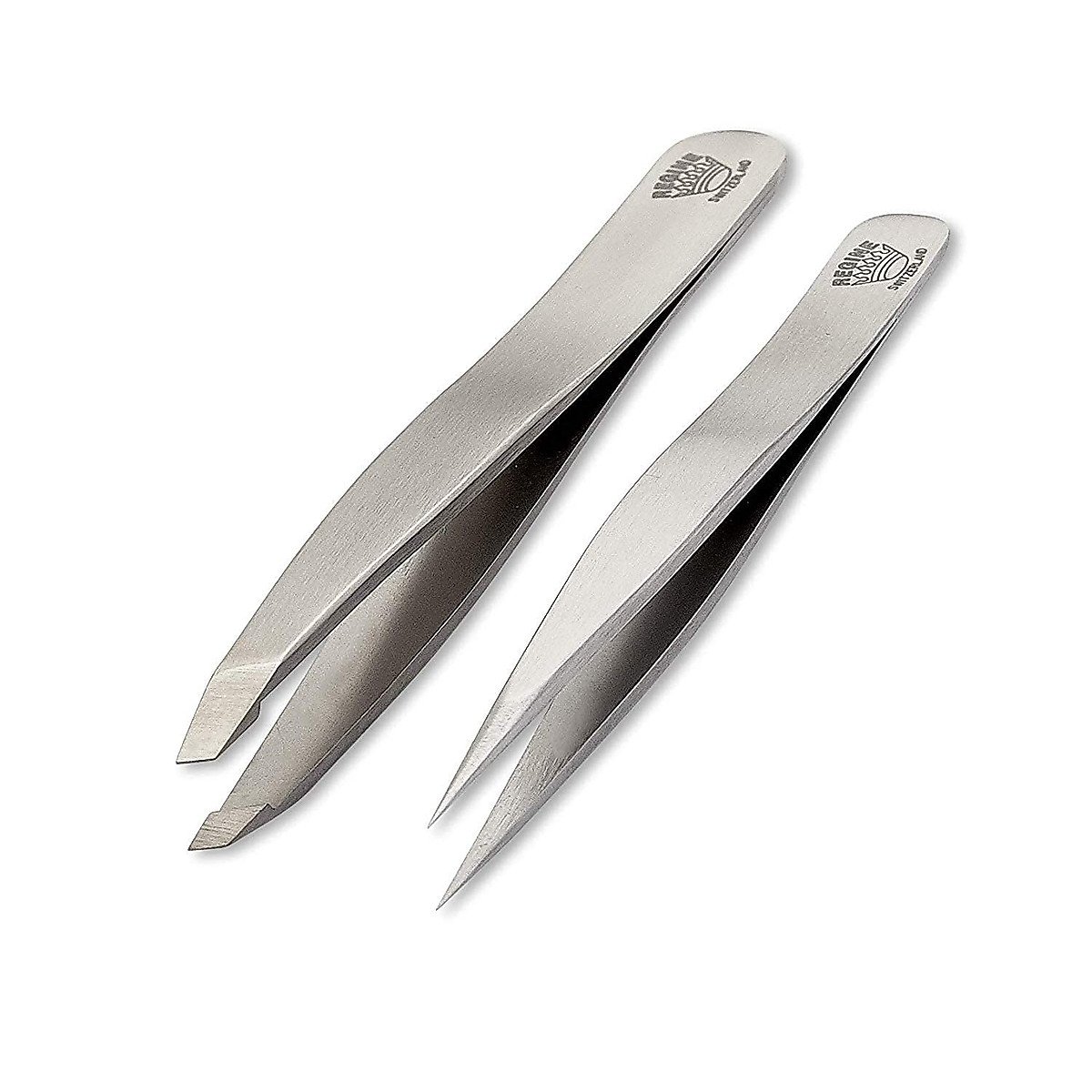 Regine Switzerland Slant Tweezer Professional Eyebrow, Facial & Hair Remover Etched Interior Tip and Splinter Tweezer Precision Pointed Tweezer for Ingrown Hair, Splinter and Glass Removal