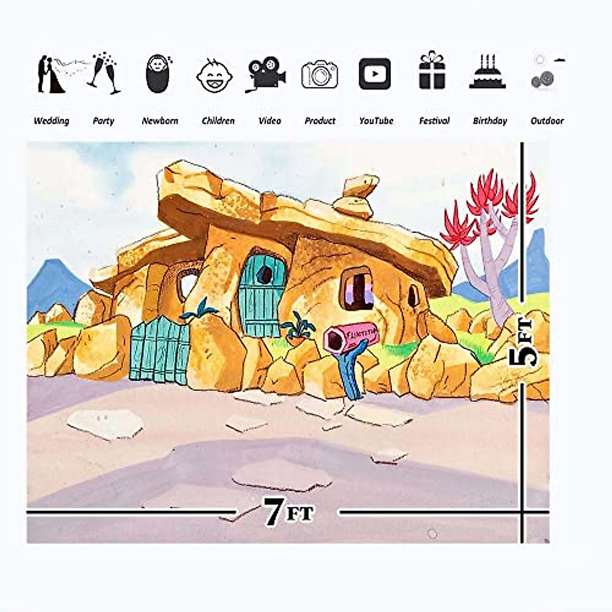 Flintstones Backdrop Background 7x5 Vinyl Stone House Photography Backdrop for Kids Birthday Party Decorations Baby Shower Supplies Picture Photoshoot Video Shoot Drapes
