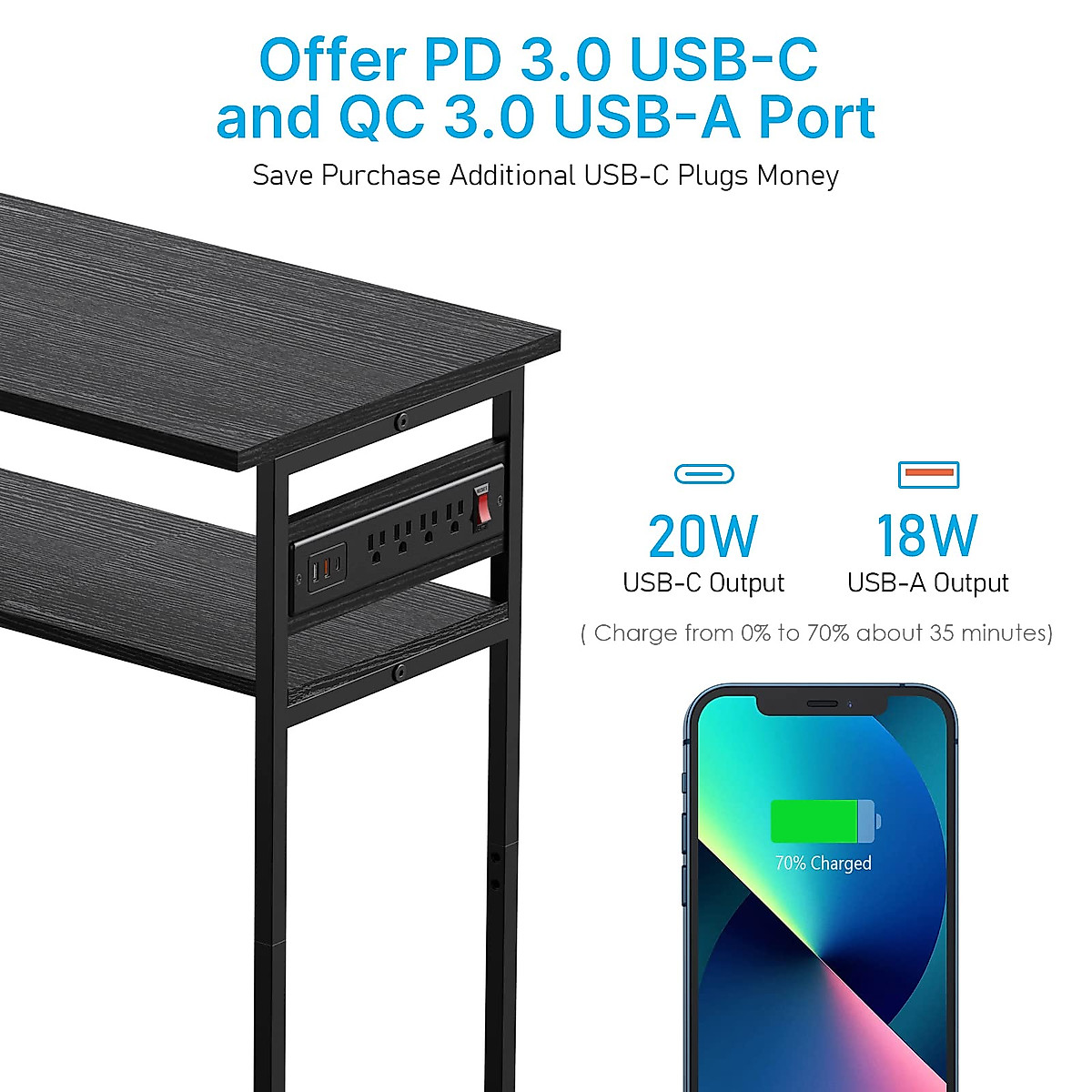 CCCEI Computer Tower and Printer Stand Design with Charging Station, 4 Outlets and Fast Charging USB Ports, 3 Tier Storage, Tall PC Case or Scanner Table 30 Inches High for Small Home Office Black