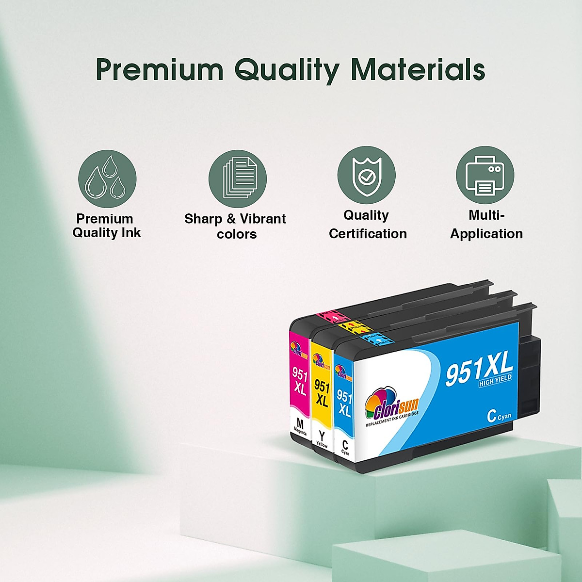 Clorisun 951 951XL Compatible Ink Cartridge for HP 951 951XL 951 XL for HP OfficeJet pro 8600 8610 8620 8100 8625 8630 8615 8660 8640 276DW 251DW 271DW Printer(1 Magenta 1 Cyan 1 Yellow, 3 Pack)