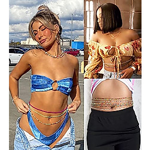 12PCS 24-70 Inches Plus Size Waist Beads Chains for Women Handmade African Belly Beads Layered Body Chain Beach Bikini Jewelry