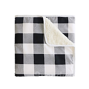 Brandream White Black Nursery Bedding Buffalo Plaid Neutral Baby Bedding 3 Piece Patchwork Blanket Set, Fitted Sheet, Crib Skirt