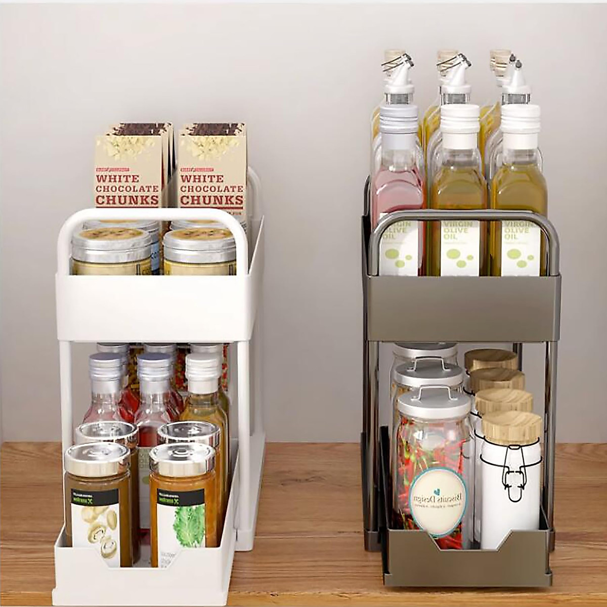 LONONE Under Sink Organizers and Storage Kitchen 2 Pack Under Sink Organizer Storage Pull Out Sliding Cabinet Organizer Pull Out Shelves Under Kitchen Sink,White