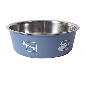 FUUIE Bowls for Food and Water Double-Layer Thickened Dog and cat Bowl Floor Suction pet Bowl Stainless Steel Dog Food Feeder Large Dog Tableware Accessories (Color : Blue)