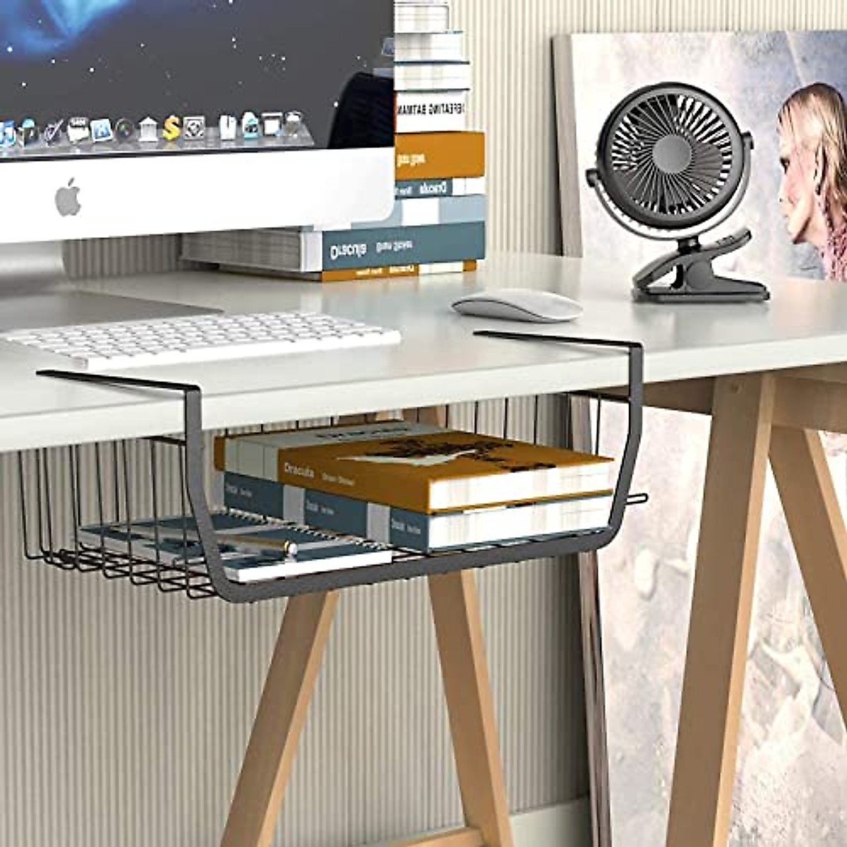 iSPECLE Under Shelf Basket and Stackable Under Shelf Basket, 6 Pack Black Wire Basket Under Shelf for Storage and 4 Pack Black Wire Storage Basket for Storage Pantry, Bundle Sales - Set o