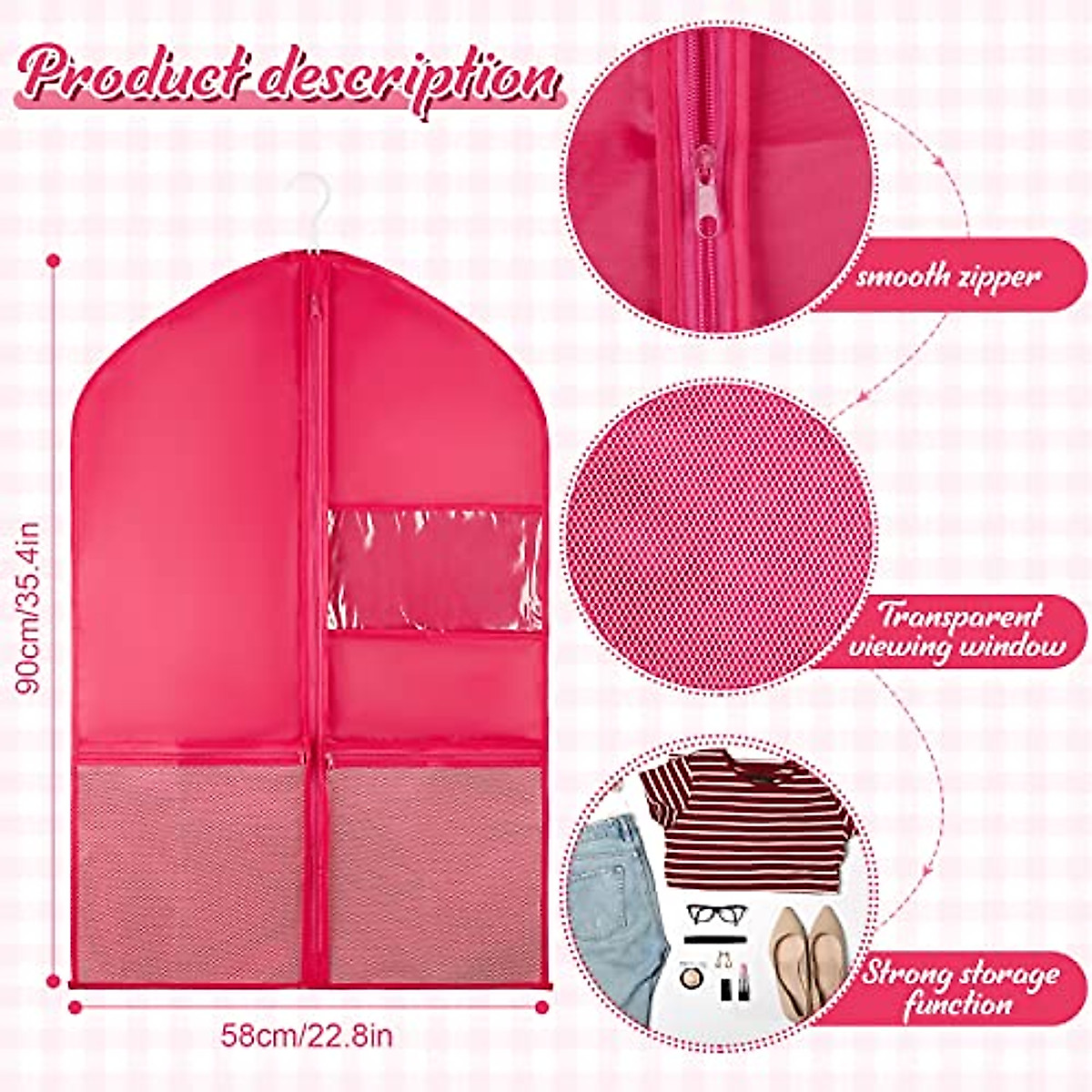 3 Pack 35.4" Kids Garment Bags for Dance Costumes with 2 Zipper Mesh Pocket and Clear Window Garment Bag for Dance Competitions, Hanging Clothes, Suit, Travel Storage
