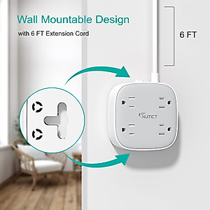 Outdoor Power Strip Weatherproof, 6 FT Extension Cord 3 USB Ports, 1 USB C Charger, 4 Outlets Flat Plug Surge Protector Waterproof Shockproof Wall Mountable For Home Kitchen Patio Porch Garden Camping