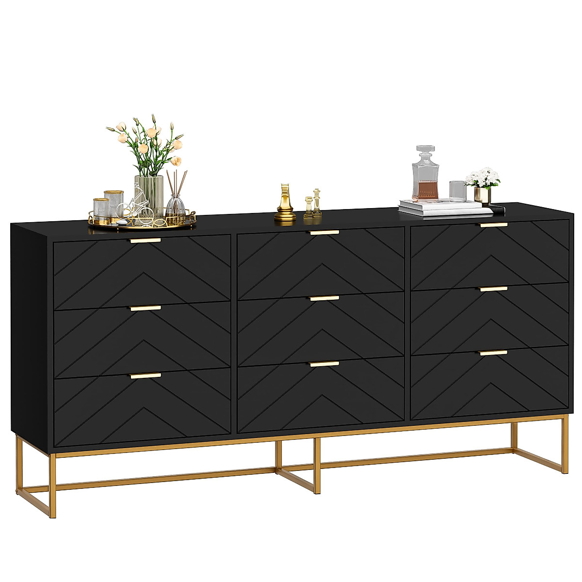 Scurrty Large 9 Drawer Dresser,59 inch Dresser with Chest, Black Storage Dressers,Storage Cabinet for Bedroom, Dressers for Living Room, Bedroom etc.