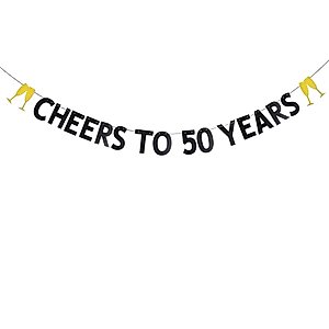 WEIANDBO Black Glitter Cheers to 50 Years Banner,Pre-Strung,50 Years Old 50th Birthday Party / 50th Wedding Anniversary Party Decorations Bunting Sign Backdrops Supplies,CHEERS TO 50 YEARS