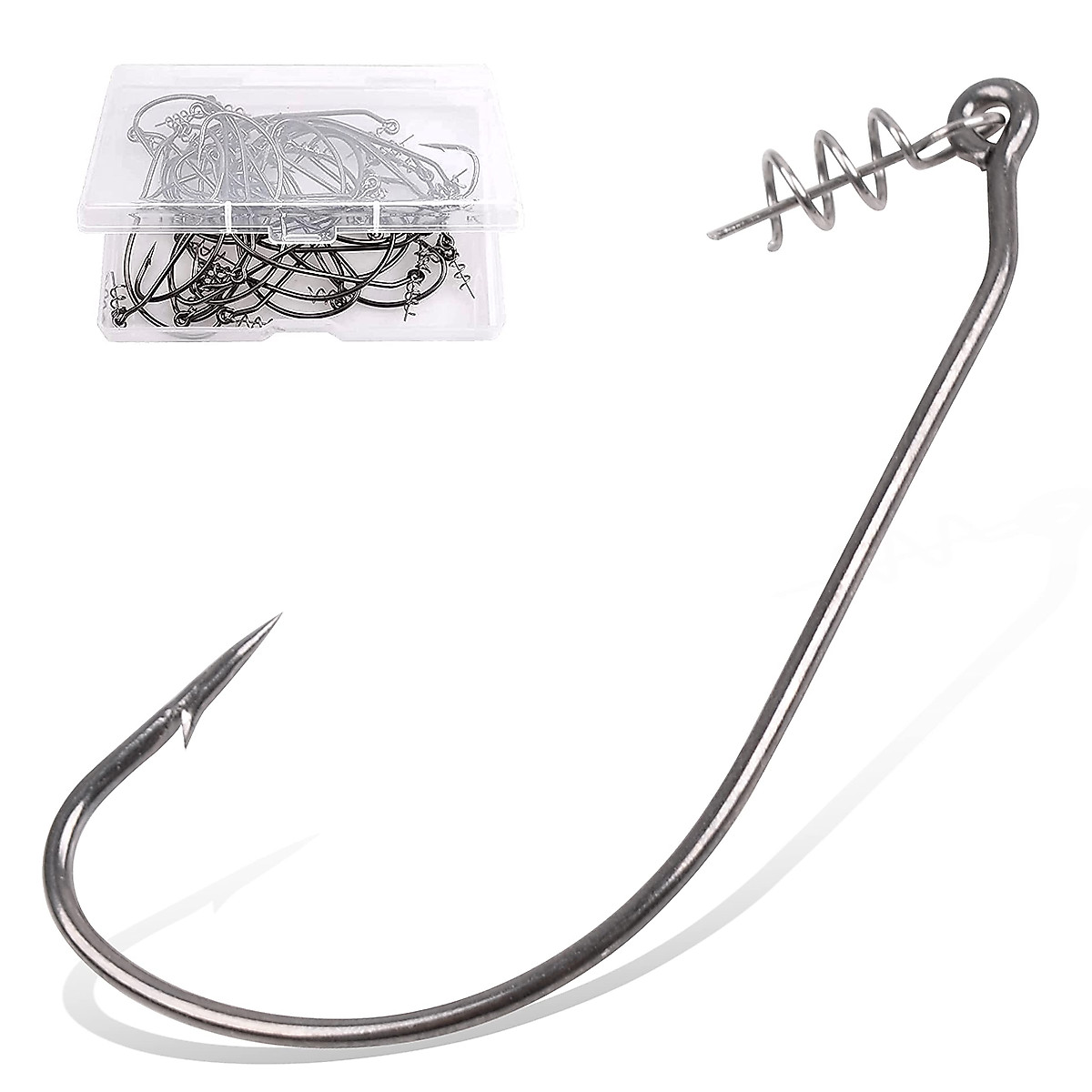 Twistlock Fishing Hooks,50pcs Worm Hooks with Centering Pin Spring Unweighted Swimbait Hooks for Soft Plastic Lures Baits Bass Fishing