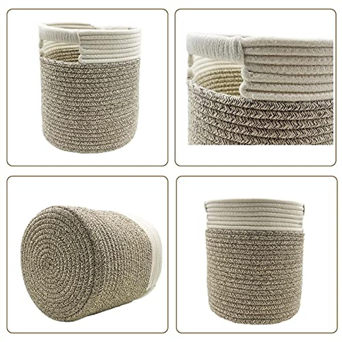 SOQKEEN Woven Cube Storage Basket 2 PCS Bathroom Cotton Rope Storage Organizer Bins with Handles Baby Kids Versatile Hamper for Shelves Laundry Nursery(Light Brown)