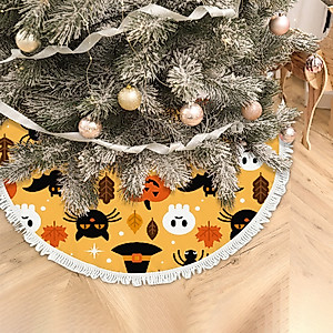 Small Christmas Tree Skirt Halloween Cat Ghost,30 Inch Tree Skirt for Christmas Holiday Party Decoration,Rustic Tree Skirts Mat Home Indoor Outdoor Ornaments