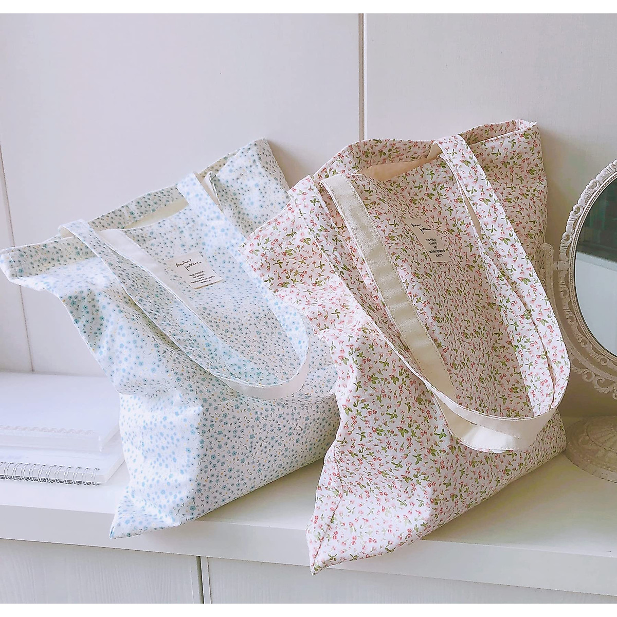 Kehpish Cotton Canvas Tote Bag Reusable Soft Grocery Cloth Bag Floral Shoulder Bag for Beach Travel Shopping