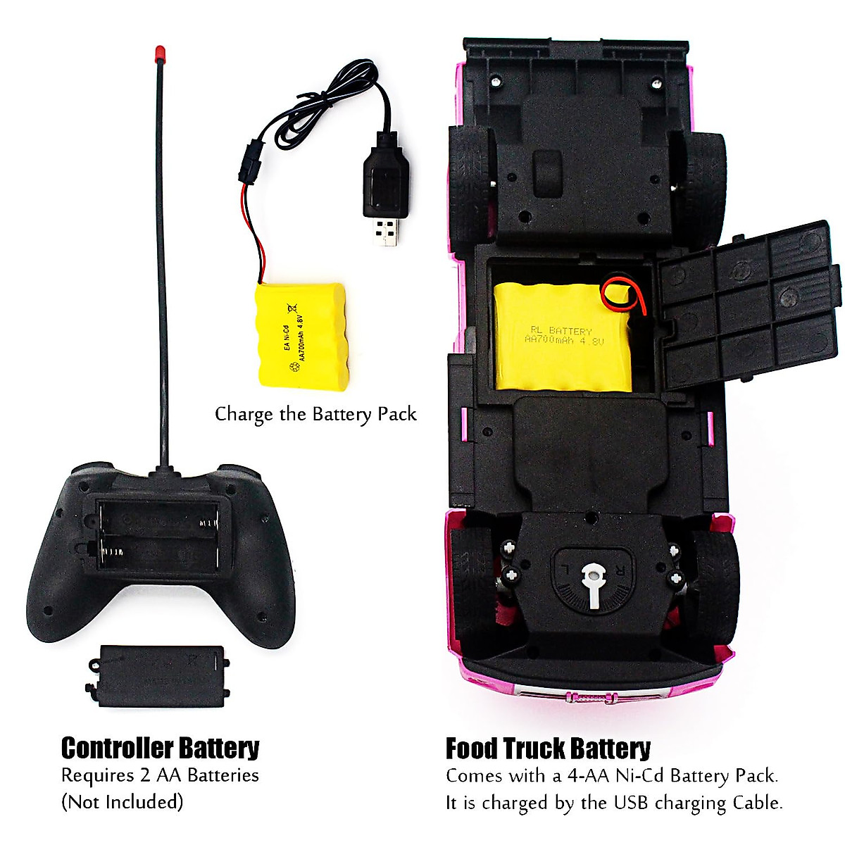 Tipmant Large Size RC Food Truck Remote Control Vehicle Electric Car Toy 4 Channels Light Sound Kids Birthday (Pink)