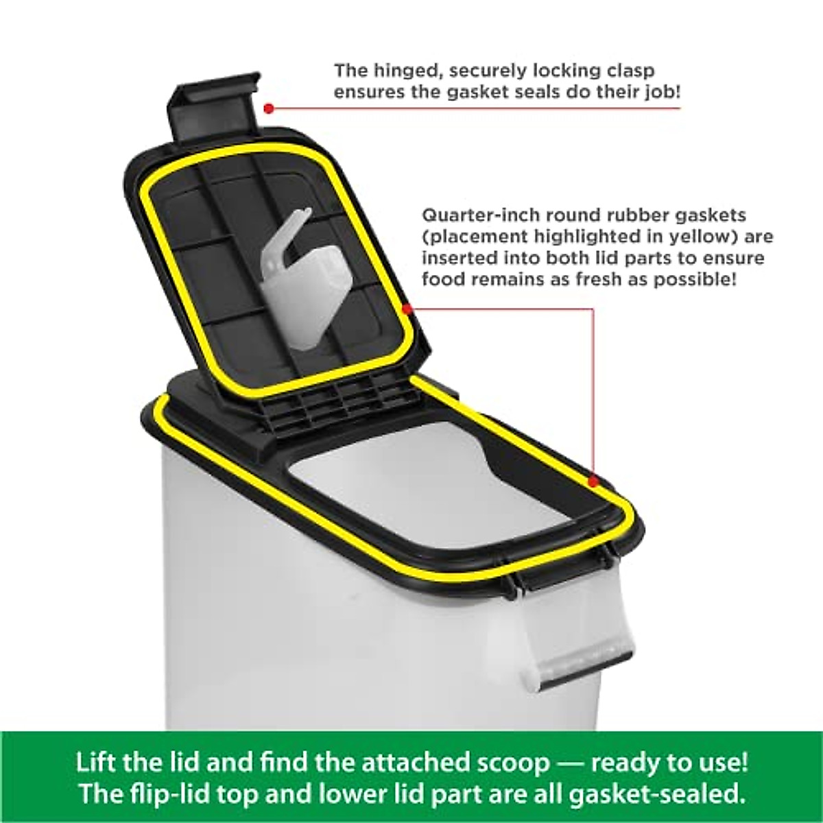Buddeez Airtight Pet Food Storage Container - 50 QT/50 LB Capacity Dog Food Storage Container, Cat Food Container, Bird Seed Storage Container, Rolling Storage Bin, Air Tight with Handle & Scoop