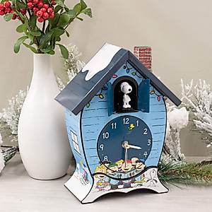 Mark Feldstein & Associates Peanuts Gang Snoopy Linus Lucy ICY Blue 17 x 9 Christmas Cuckoo Clock