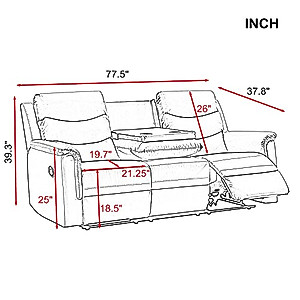 Faux Leather Upholstered Manual Motion Reclining 3 Seaters Sofa Couch with 2 Cup Holders and Two Recliner Chaise ,PU Wall Hugger Sofa & Couch for Home Theater Apartment RV Living Room Furniture Sets