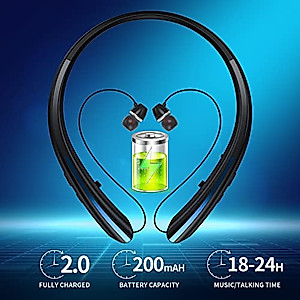 Neckband Bluetooth Headphones, IPX5 Sweatproof Retractable Earbuds Wireless Bluetooth Headset with Microphone, Vibration Call, Stereo Noise Cancelling Earphones for Workout Sports Running (Blue)