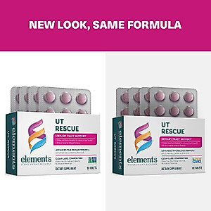 Elements UT Rescue, 60 Tablets (30 Day Supply), Urinary Tract Support Supplement, Bladder and Urinary Tract Health Support and Cleanse, Gluten Free