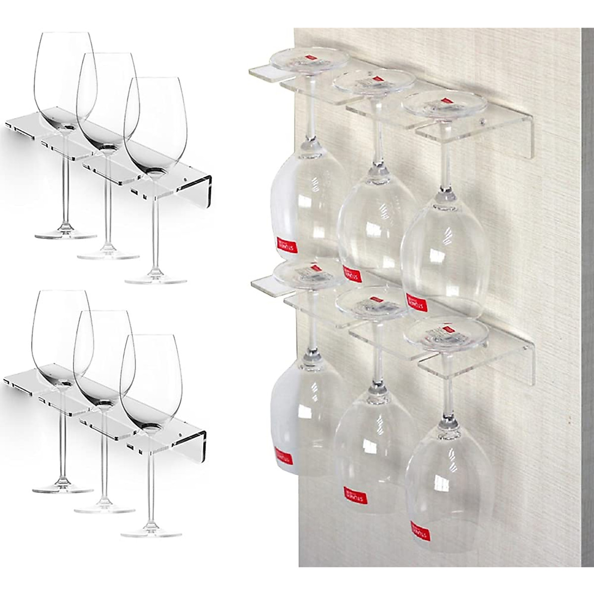 Wine Glass Holder Under Cabinet Goblet Wine Glass Holder Kitchen Cabinet Storage Rack Cup Hook Tableware Storage Rack Suitable for bar Kitchen (2 Set)