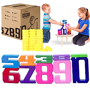 Skoolzy Number Blocks & Counting Coins 44 Piece Set, Toddler Toys Preschool Learning Activities Montessori Toys for Ages 18 Months+