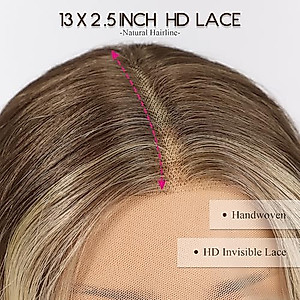 EMMOR Long Ombre Blonde Lace Front Wig for Women,25 Inch Natural Wavy Daily Hair Synthetic Lace Wigs Middle Part,Hand Tied/Longlife/Lightweight